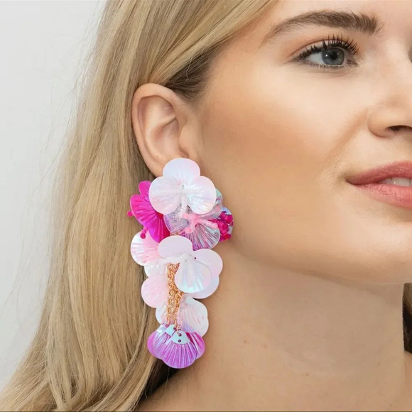Zara | Jewelry | Zara Shell Sequin Multicolorearrings | Poshmark